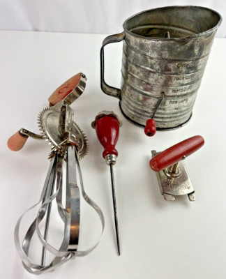 Vintage Lot of 4 Primitive Kitchen Tools Bromwell's Sifter Edlund ...