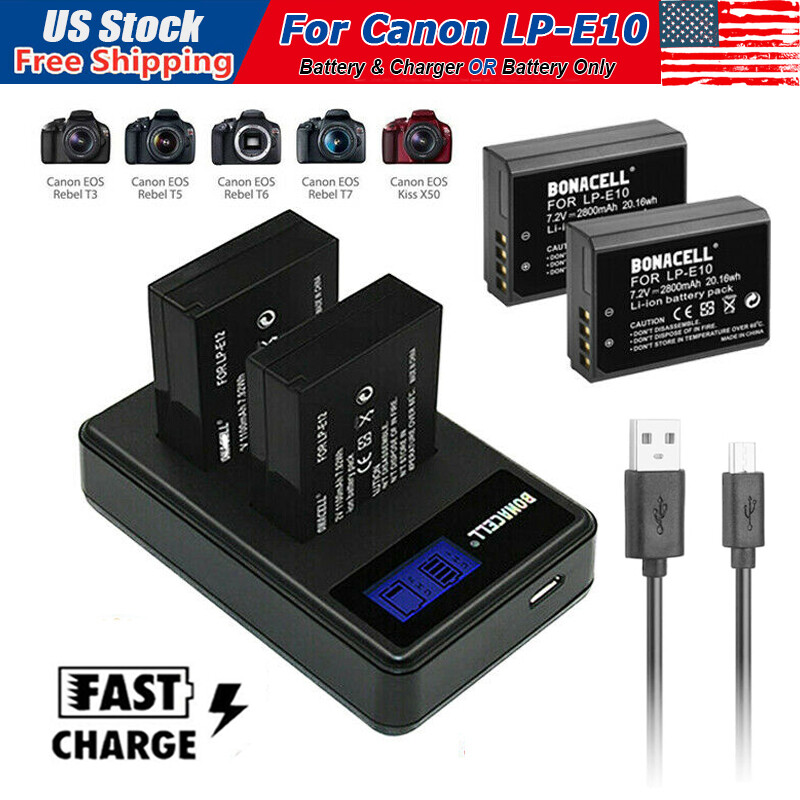 2-Pack LP-E10 Batteries and Charger For Canon EOS Rebel T3 T5 T7 EOS ...