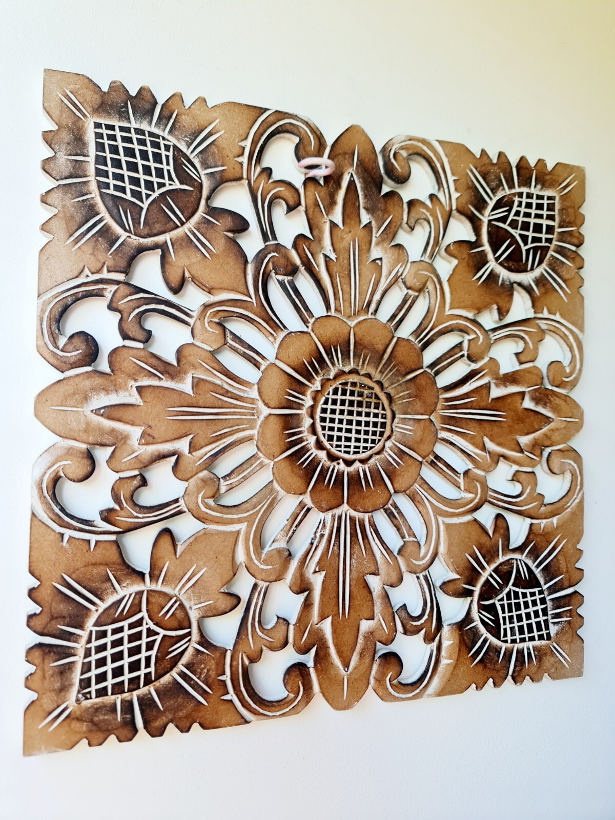 40 CM Square Wood Panel Mandala Brown Wash/Natural Coastal/Hampton ...