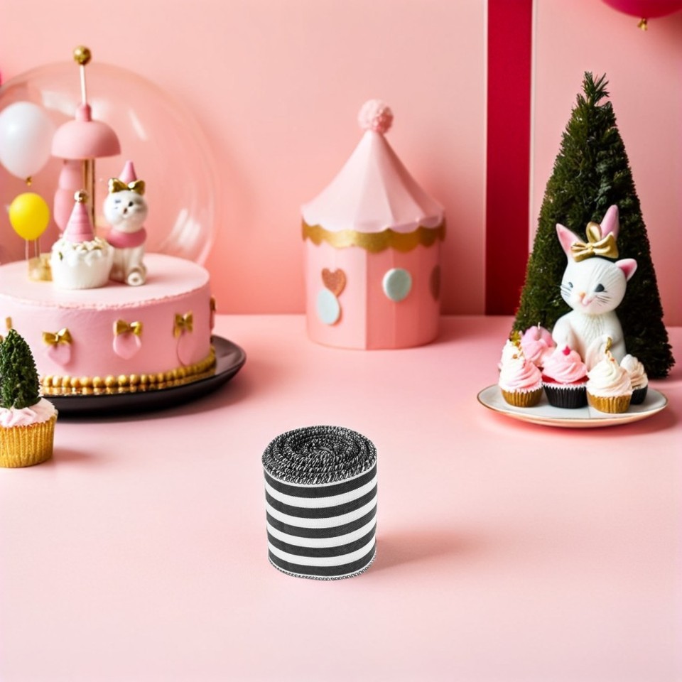 1 Roll Christmas Tree Ribbon: 10 Yard Black White Striped Wired Ribbon ...