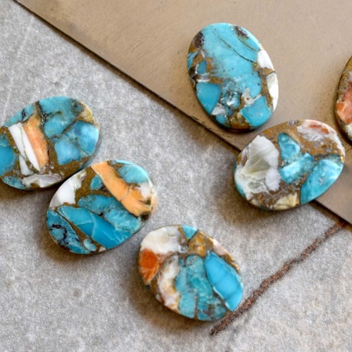 8x10mm - 12x16mm Oyster Copper Turquoise Oval Both Side Flatback Loose ...