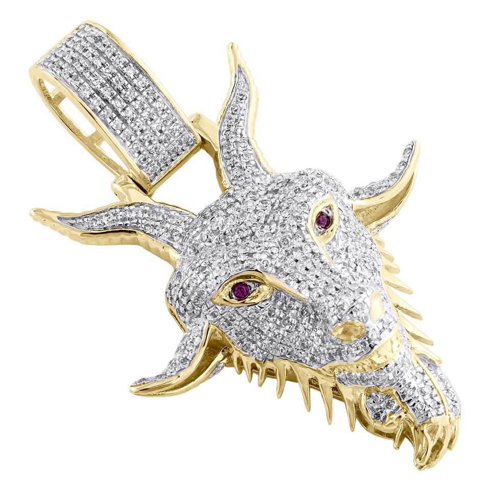 10K Yellow Gold Diamond GOAT Greatest Of All Time Pendant 1.65" Charm 0 ...