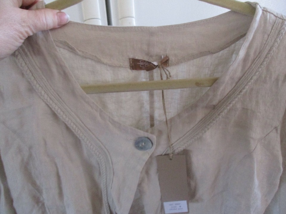 NEW CARLA CONTI Italy Sand Beige Soft 100% Linen Shirt Jacket Top size ...