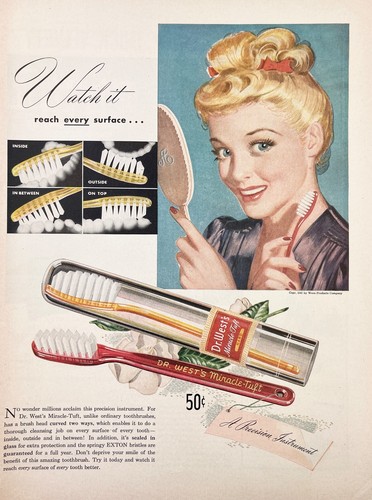 1947 Dr West's Miracle Tuft Toothbrush Beauty Lady Home Decor Vintage ...