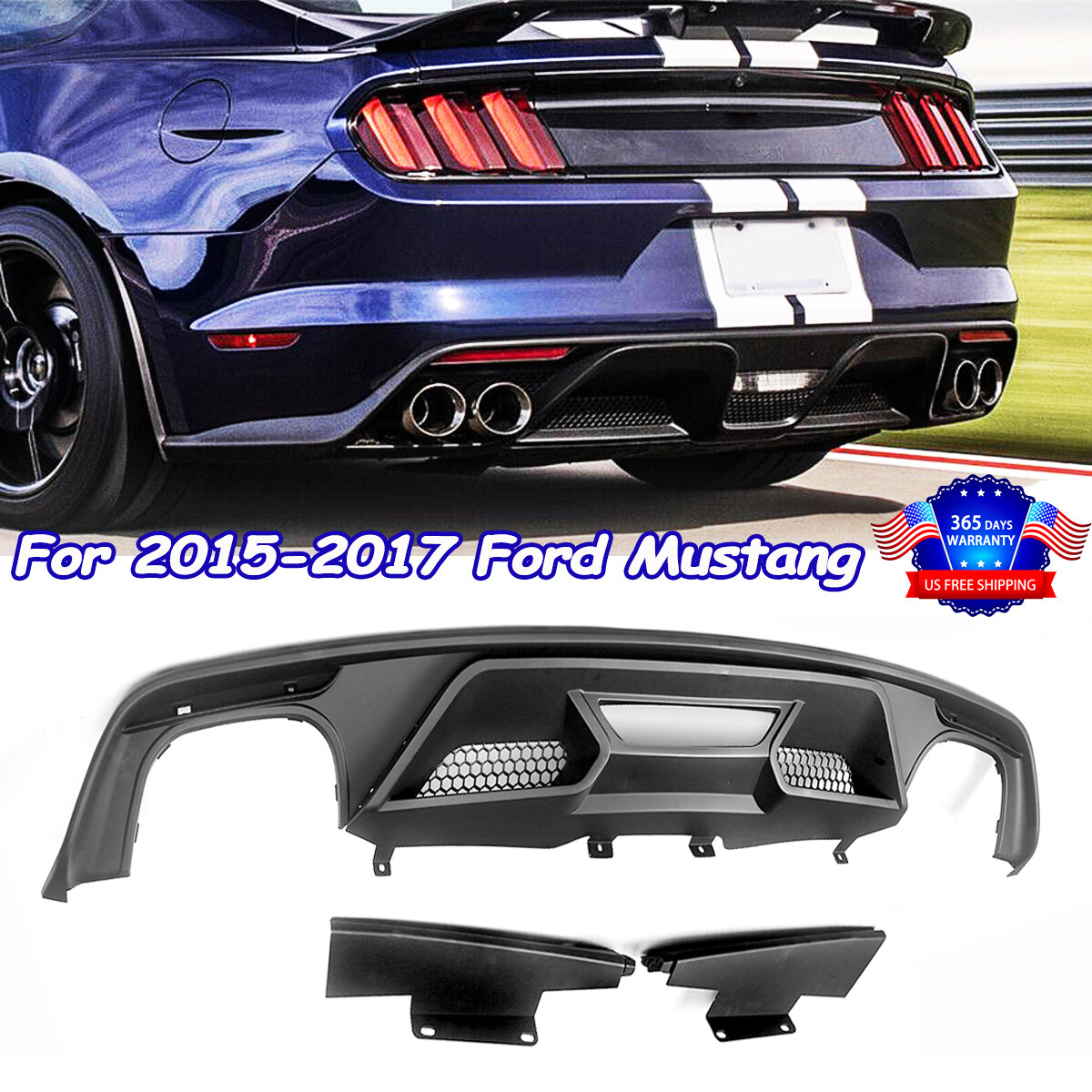Matte Black GT500 Style Rear Diffuser For 2015-2017 Ford Mustang 2DR ...
