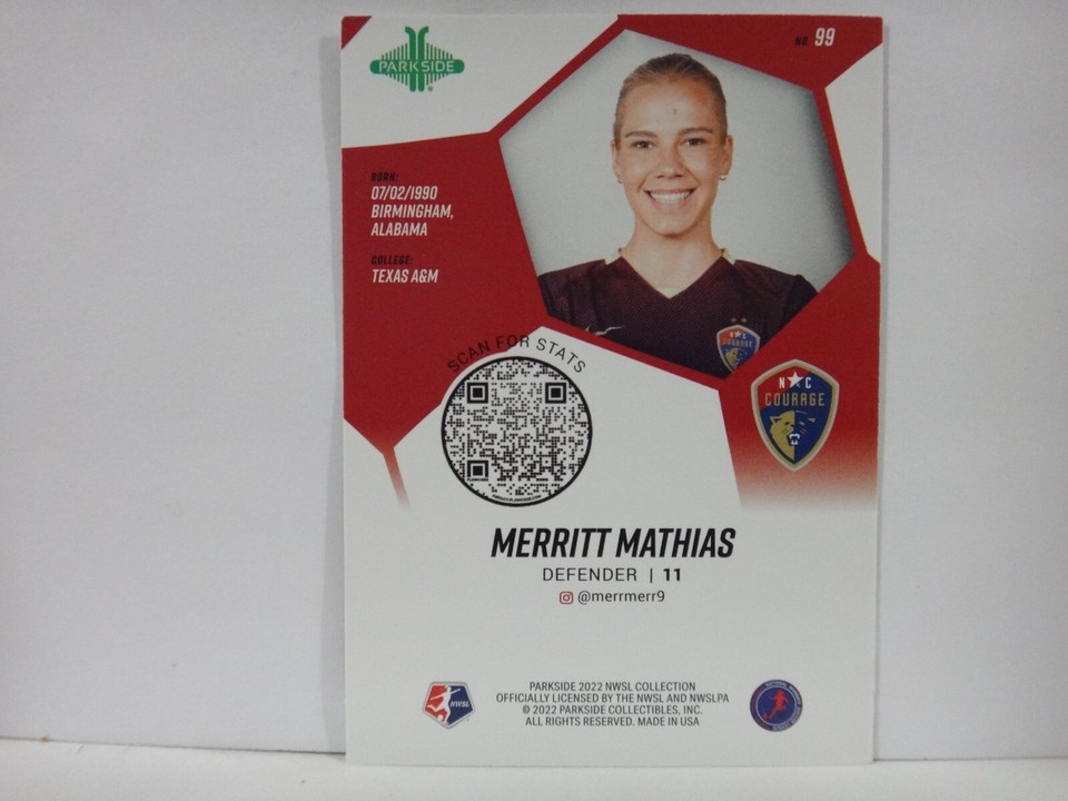 2022 Parkside NWSL #99 Merritt Mathias NC Courage FC Soccer Card | eBay