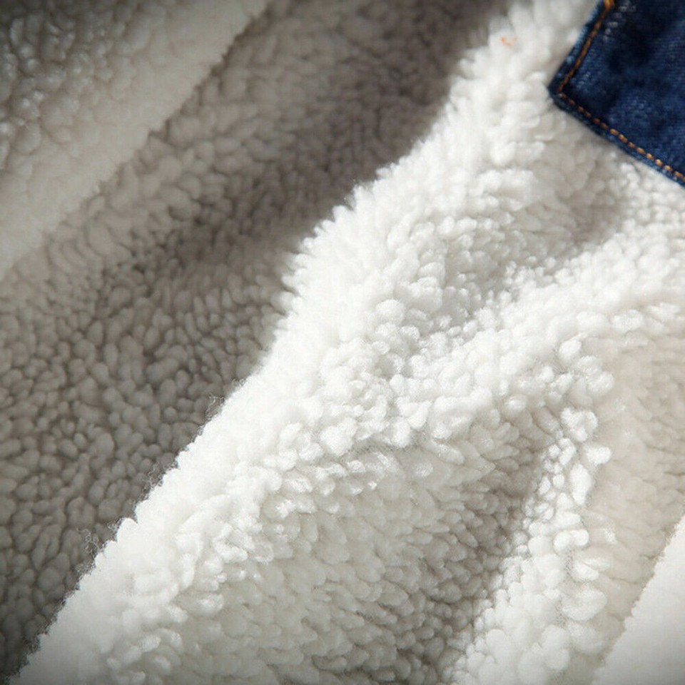 Mens Winter Thermal Sherpa Lined Blazer Denim Jacket Jeans Tops Coat ...