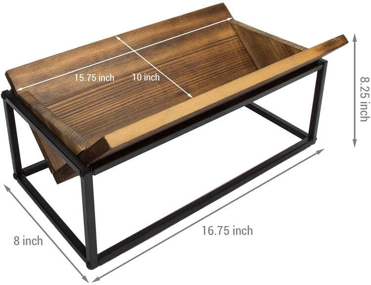 Burnt Wood Book Rack with Industrial Black Metal Frame, Desktop Book ...