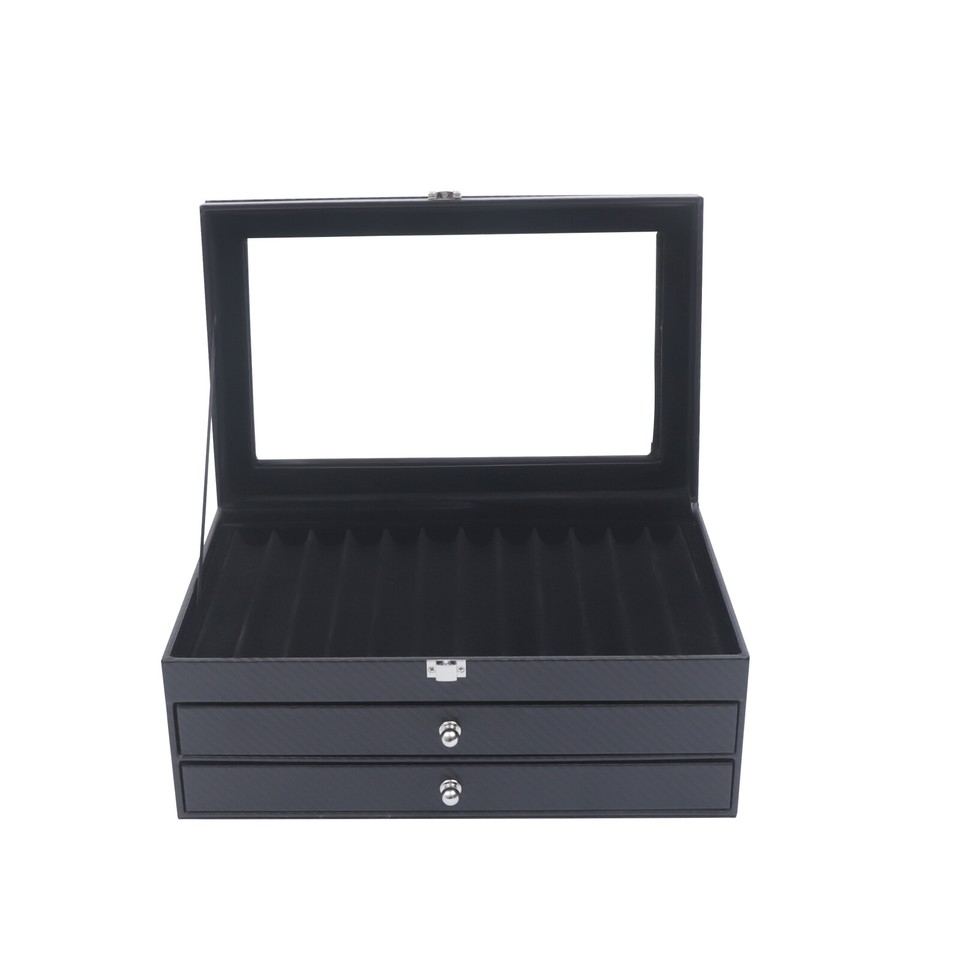 Black 36 Slots Pen Display Box Leather Pen Display Case Fountain Pen ...