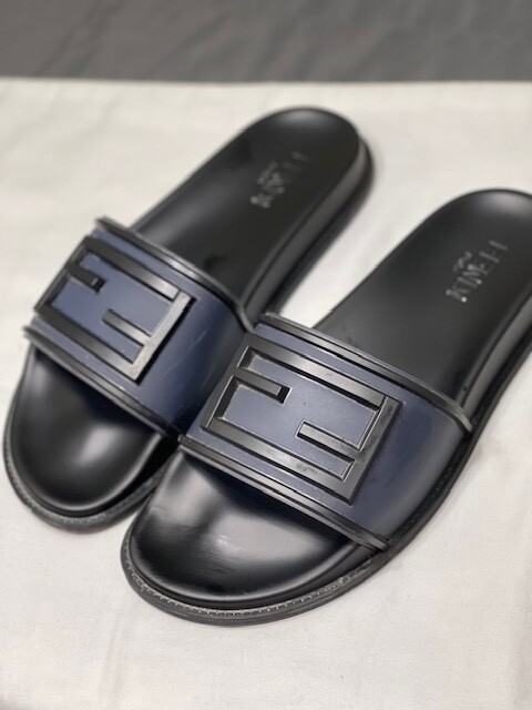 Fendi FF Logo Embossed Flat Slides - Gem