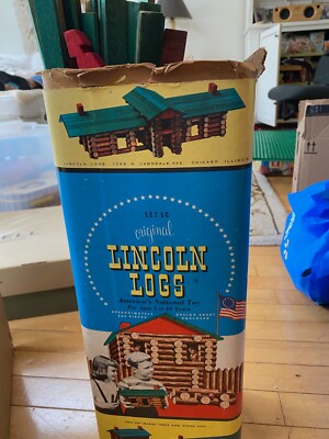 VINTAGE LINCOLN LOGS Original 5C set circa 1950's, original box, no lid ...