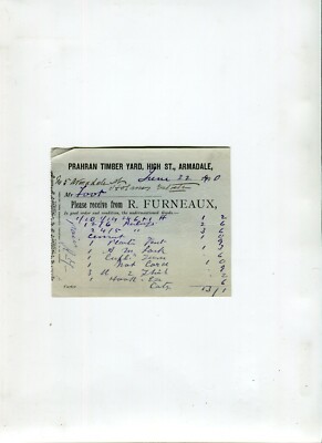 Prahran Timber Yard Receipt 1900 | eBay