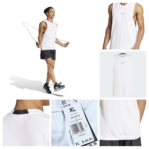 Adidas XL Men Tank Top White Training Workout HEAT.RDY Cooling Shirt ...
