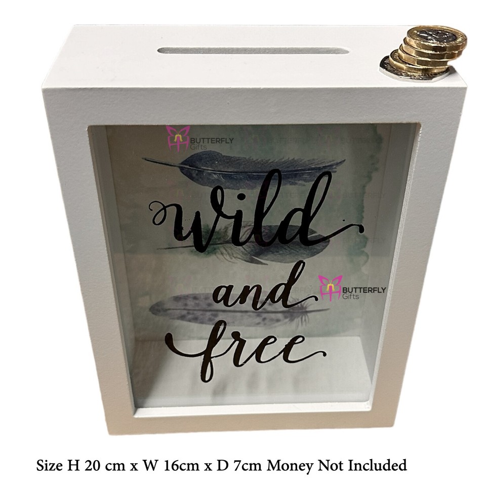 Wooden Money Box Frame Glass Coins Notes Savings Piggy Bank Ceramic ...