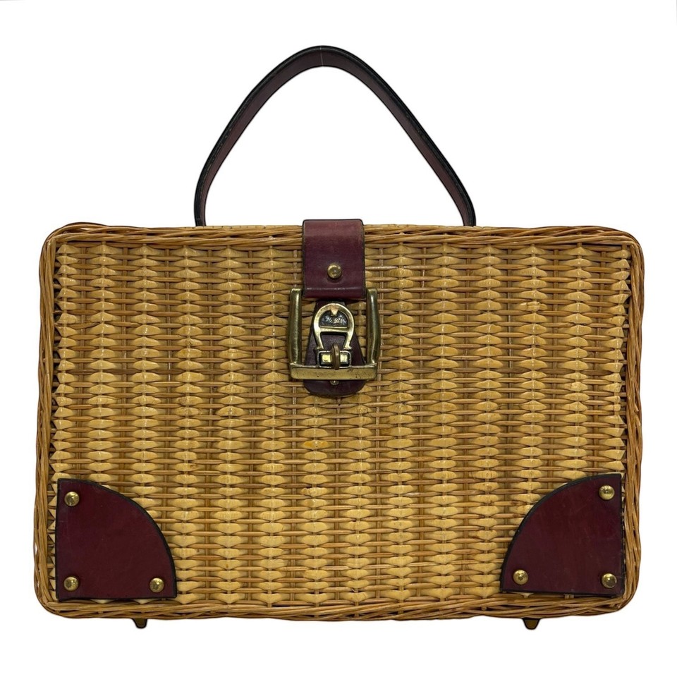 Vintage 60s 70s ETIENNE AIGNER XL Handmade Wicker Leather Box Bag ...