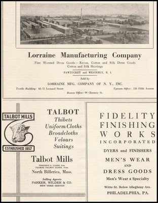 1926 Talbot Mills North Billerica Massachusetts Uniform Thibets Cloths ...