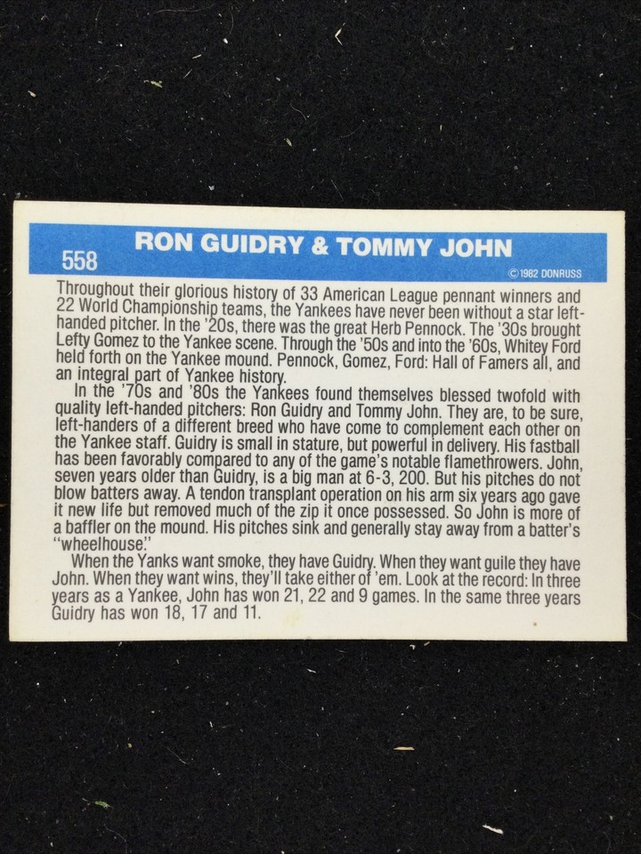 1982 Donruss #558 - Yankee Winners John / Guidry - HOF - NM | eBay