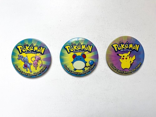 Pokemon First Movie Pikachu, Mewtwo, Mew, & Marill Promo Button Pins ...
