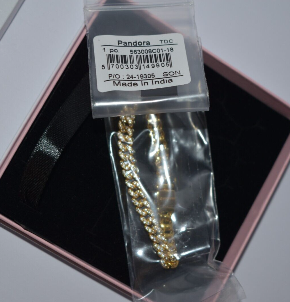 Pandora Pavé Cuban Chain Bracelet 563008C01 – 14k Gold-Plated w/ Cubic ...