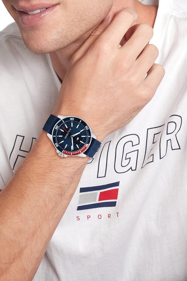 Tommy Hilfiger Men's Logan Stainless Steel Aluminum Navy Dial Silicone ...