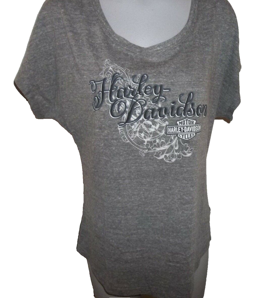 HARLEY-DAVIDSON Women's Gray & Black Top B&S Graphics Size Medium Rayon ...