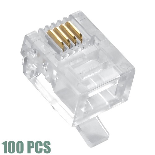 100 Pcs RJ22 (4P4C) Handset Phone Line Plug Connector for Stranded Flat ...