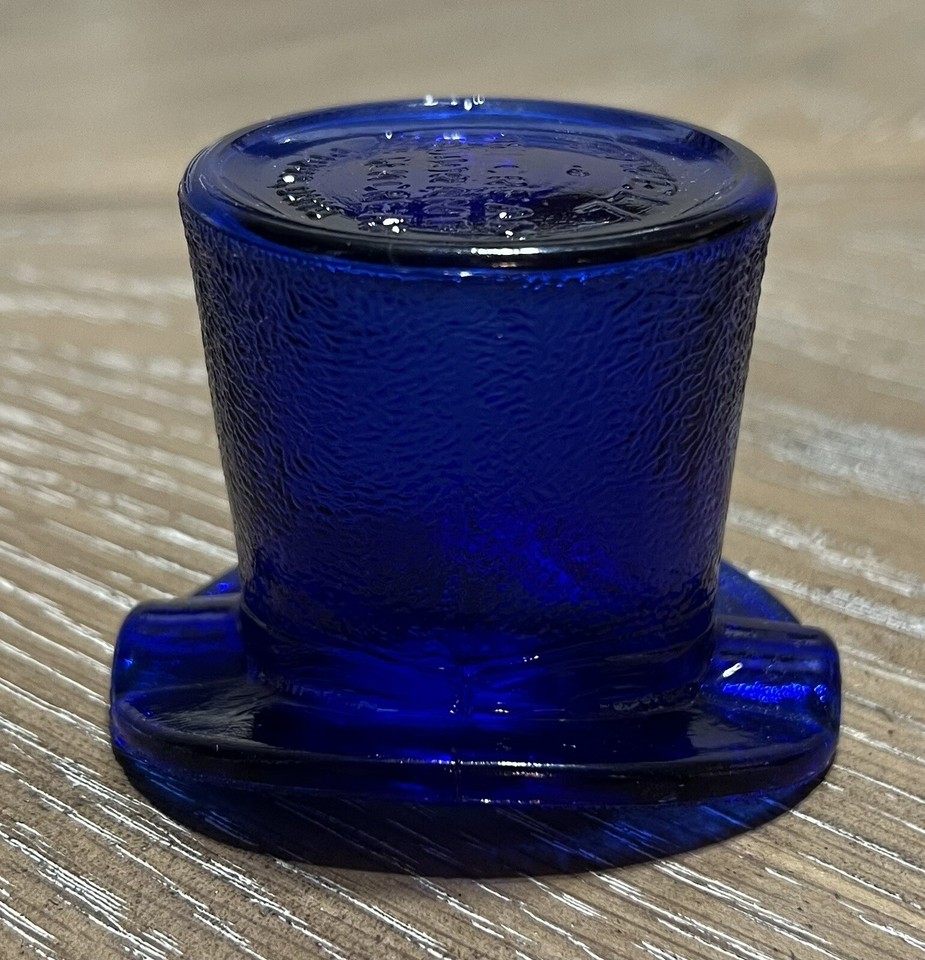 1950’S LOWELL HAND CREAM DEODORANT COBALT BLUE GLASS TOP HAT ASHTRAY ...