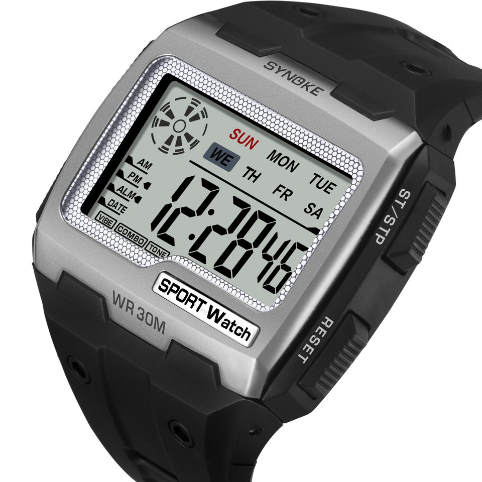 Men's Digital Sports Watch LED Screen Large Face Military Waterproof ...