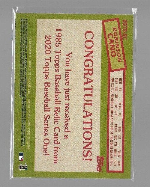 2020 Topps Robinson Cano RELIC CARD PIN STRIPE New York Mets #85TR-RC ...