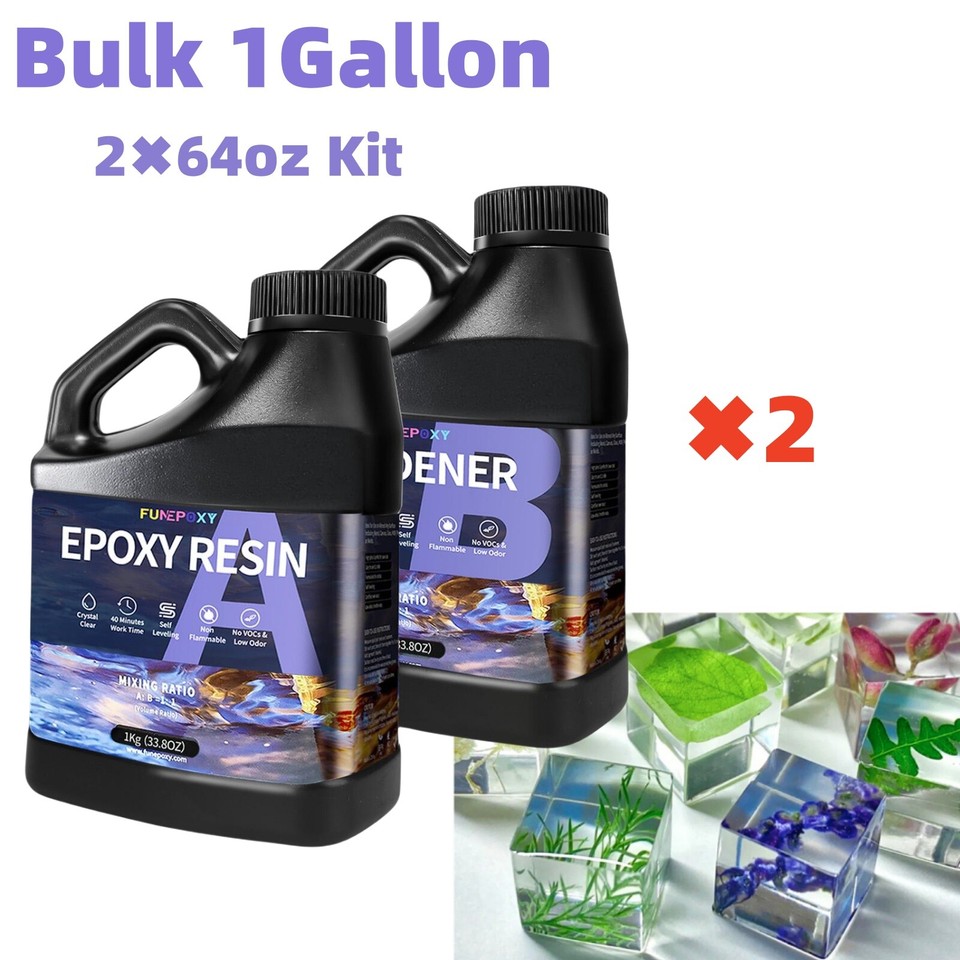 Epoxy Resin 1:1 Kit - Crystal Clear, Self Leveling, 32oz/64oz/Bulk 1 ...