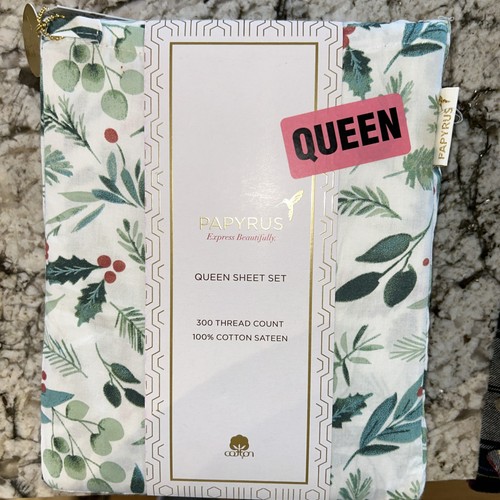 Papyrus Queen Sheet Set 100% Cotton Holiday Foliage Christmas Botonical ...