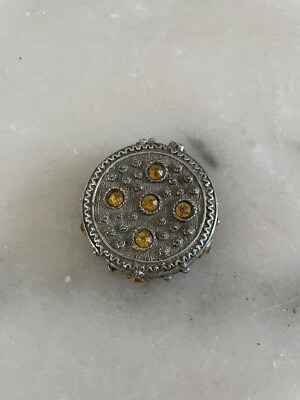 Vintage Round Hinged Box With Stones in Ornate Brass Setting | eBay