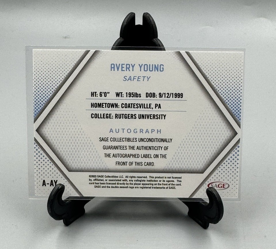 2023 SAGE Football Auto Avery Young Auto Red Parallel Rutgers Football ...