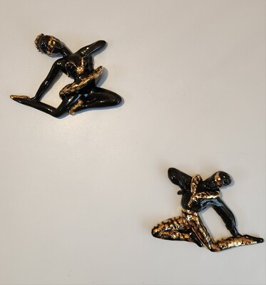 Vintage Ceramic Ballet Dancer Harlequin Pair Glossy Black & Gold Wall ...