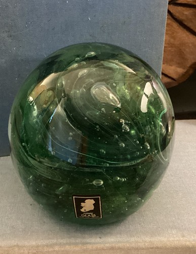 Emerald Green Kerry Art Glass Hand Blown Swirl Lucky Irish Paperweight ...