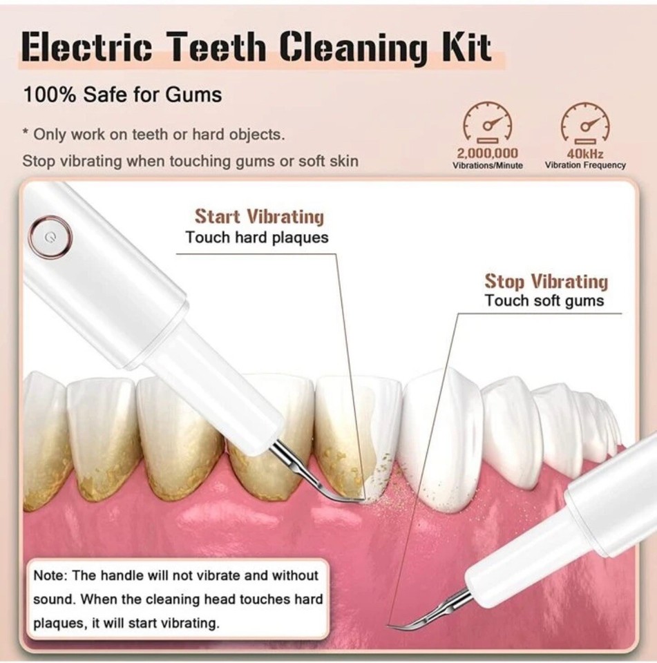 Oral Cleaner Kit RECHARGEABLE Plaque Remover Set/Stain Remover/LED- New ...