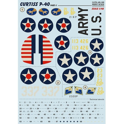 Curtiss P-40 C, CU. Part 1 Decals 1:48 Print Scale 48-168 for Aircraft ...