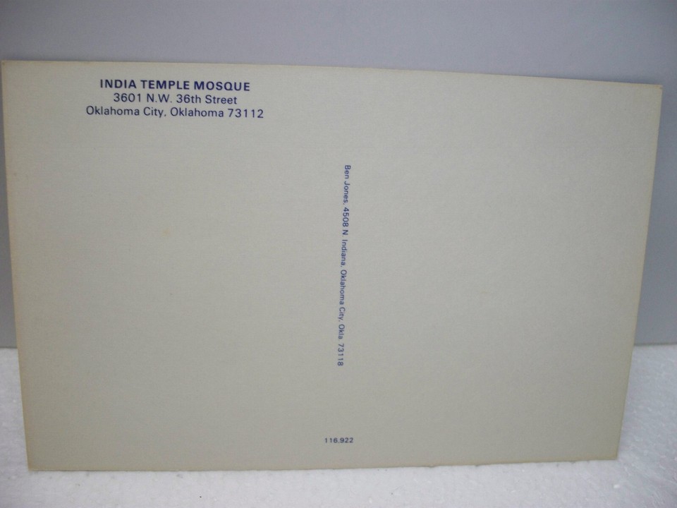 Vintage Postcard India Temple Mosque Oklahoma City Oklahoma Unposted | eBay