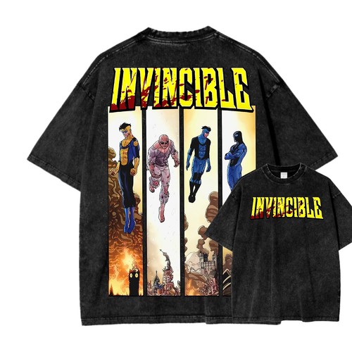 Invincible Retro Comic Superhero Washed Oversized Streetwear Tee | eBay