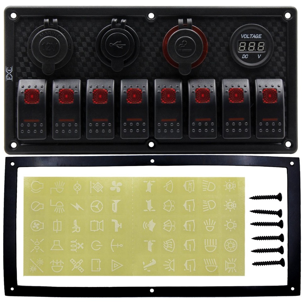 Waterproof Marine Boat Rocker Switch Panel 8 Gang with Dual USB Slot ...