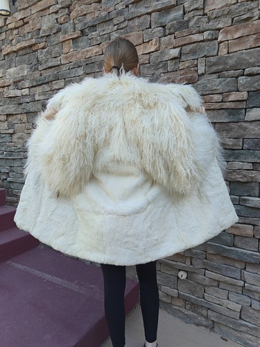 GENUINE MONGOLIAN TIBET LAMB & SHEARED RABBIT FUR COAT FULL PELTS WOMEN ...