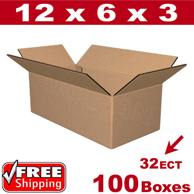 100- 12x6x3 Cardboard Boxes Mailing Packing Shipping Box 32ECT ...