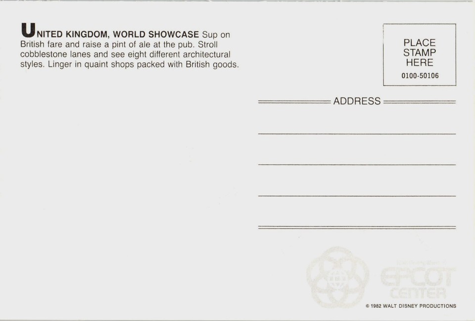 Disney World Epcot Center Postcard 1982 United Kingdom World Showcase ...