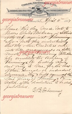 GA~GEORGIA~ATHENS~1887 CHILDS, NICKERSON & CO HARDWARE SETTLEMENT WITH ...