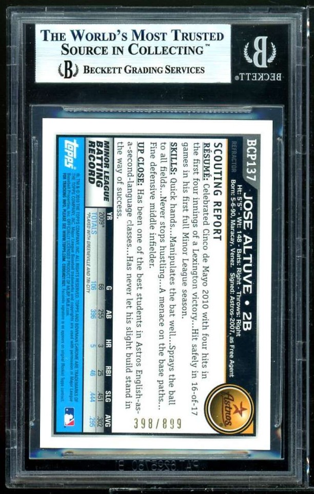 Jose Altuve Rookie 2010 Bowman Chrome Prospects Purple Refractor # ...