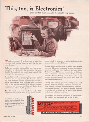 Mallory 1946 Vintage Print Ad Electronics Coin-Operated Phonograph ...