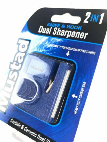MUSTAD DUAL CARBIDE KNIFE & HOOK BLADE SHARPENER CERAMIC "V" PORTABLE ...