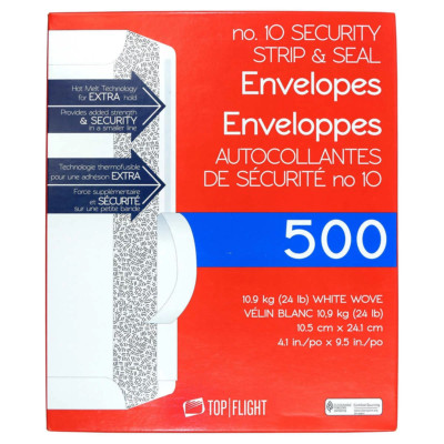 Top Flight No 10 Security Strip and Seal Envelopes, White - 500 Count ...