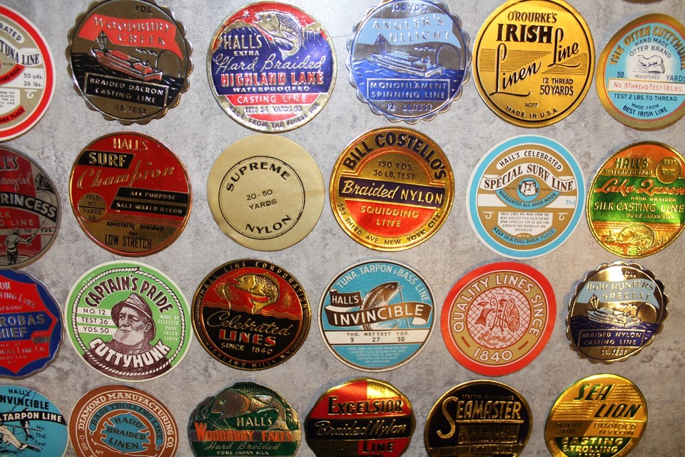 LOT OF 32 DIFF VINTAGE FISHING LINE SPOOL LABELS 1940-1960'S | eBay