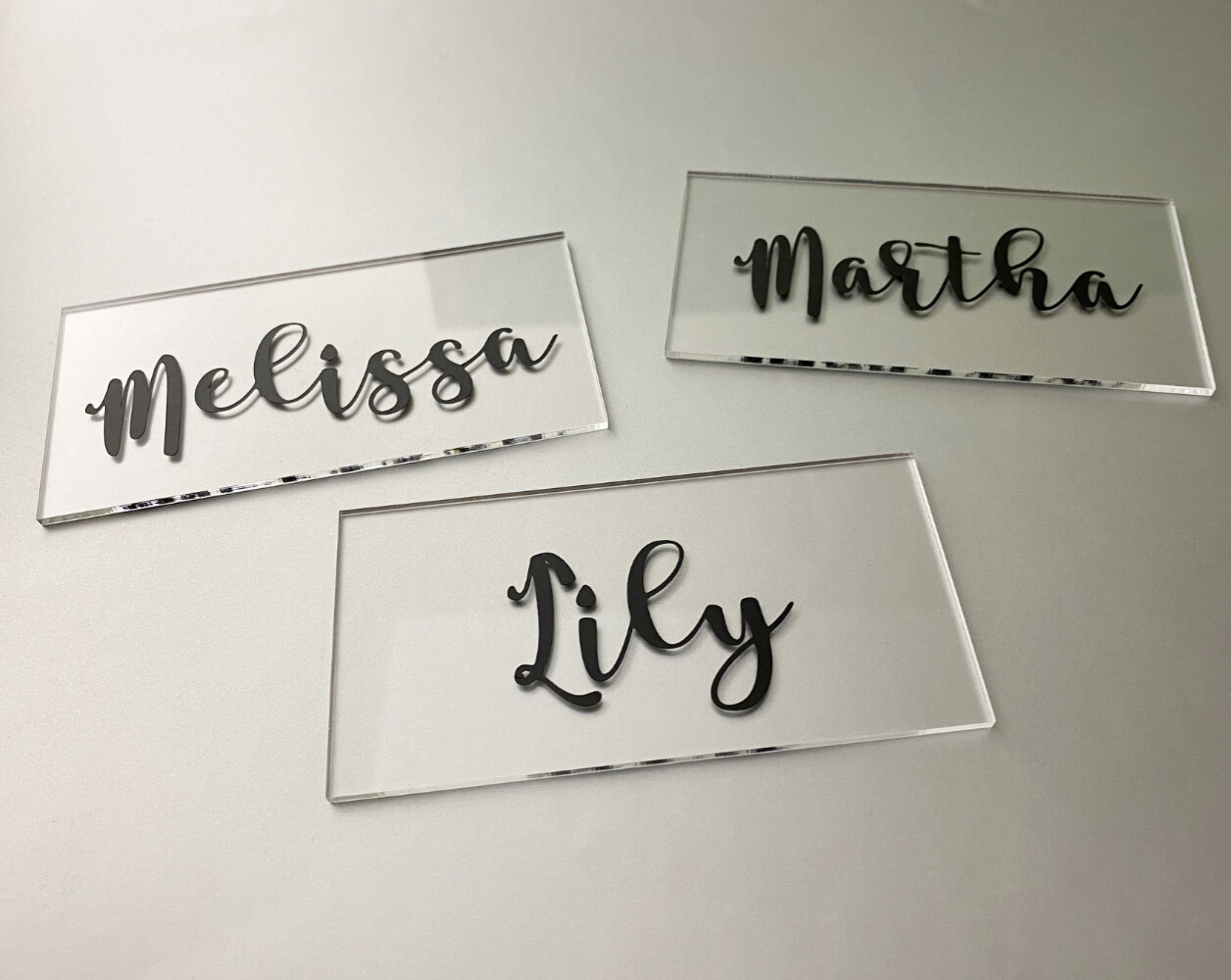 Personalised Acrylic PLACE NAMES, table name tags, wedding birthday ...
